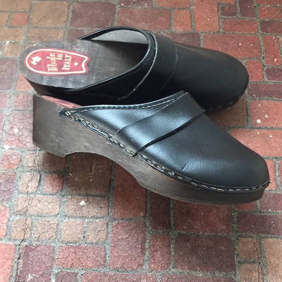 Shoes | Minimalist Black Leather Wooden Clogs | Poshmark